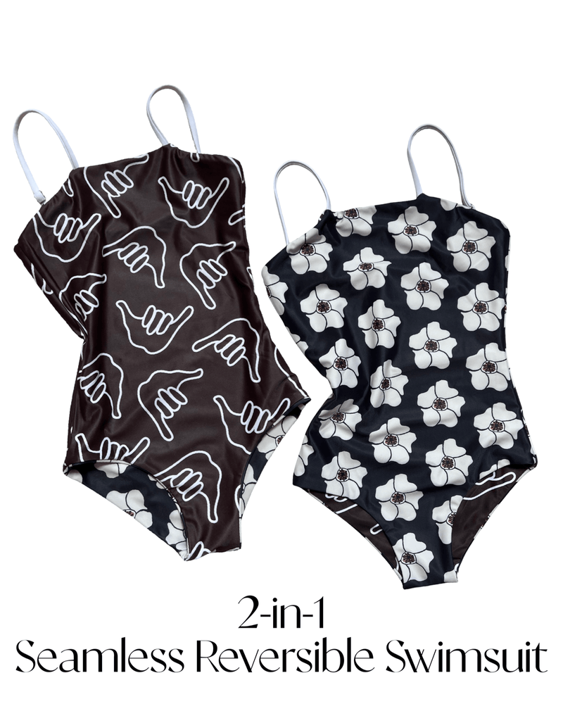 Girl's Strappy in Chocolate Shaka (Reversible Ilima Flower) - OF ONE SEA