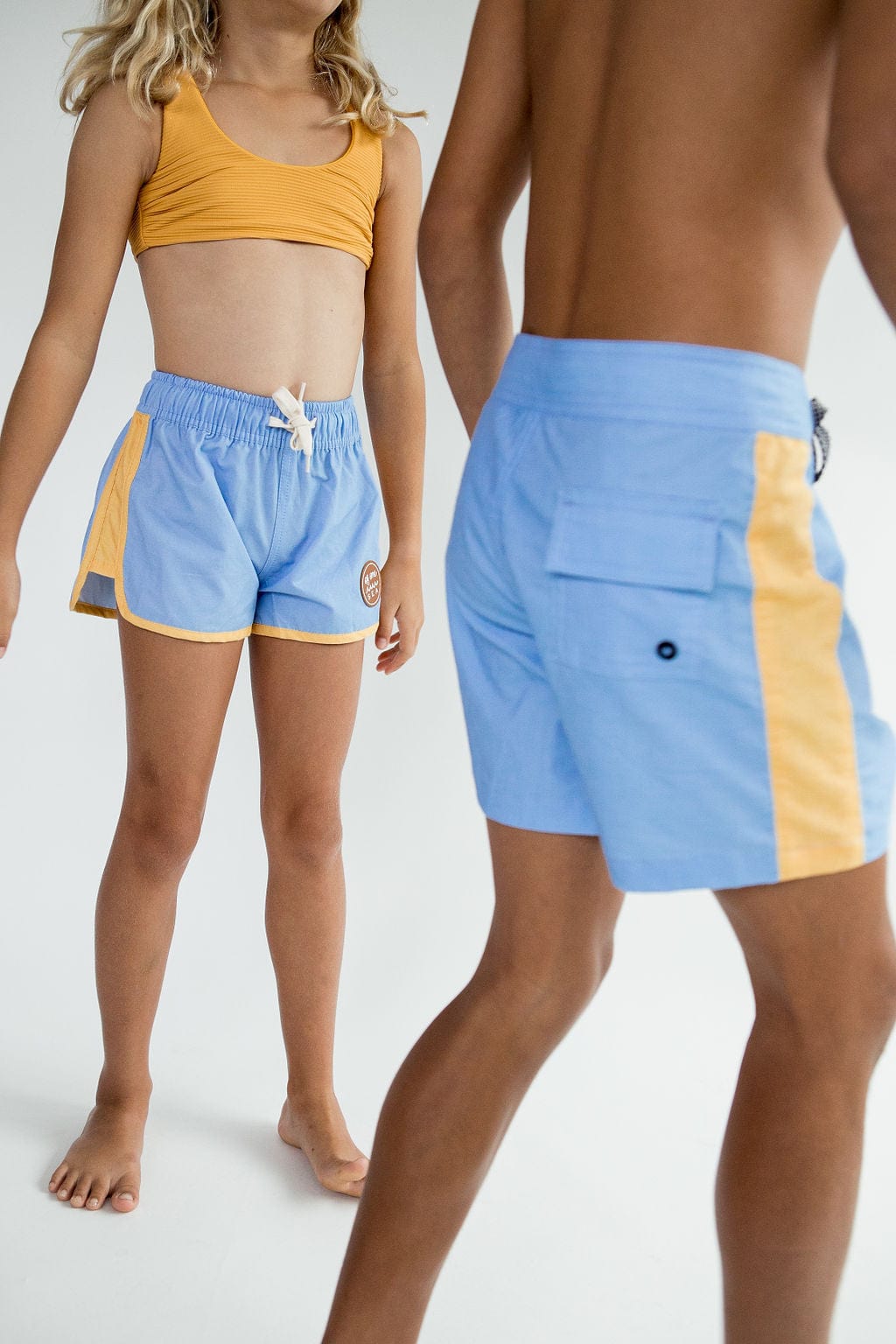 Kid’s Boardie Watershorts in Light Blue and Yellow Colorblock - OF ONE SEA